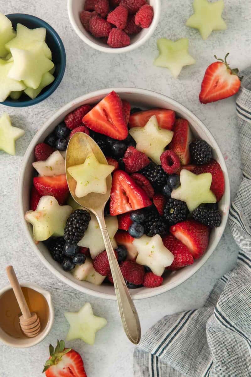 4th of July Fruit Salad (Honey Lime Dressing!) - Meaningful Eats