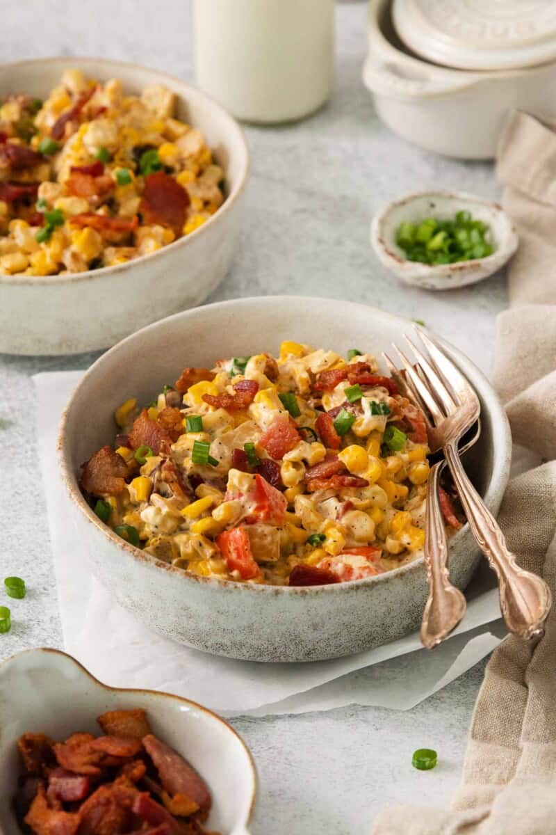 Cream Cheese Confetti Corn (with Bacon!) - Meaningful Eats