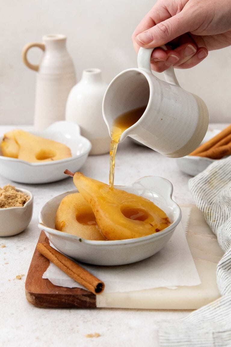 Poached Pears (Apple Cider) - Meaningful Eats